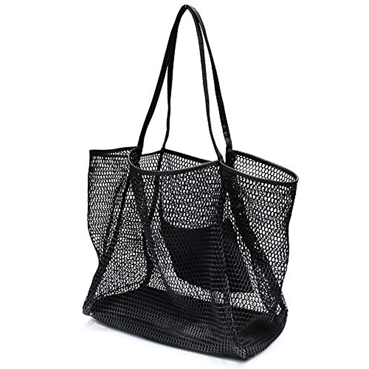 Mesh Beach Tote Womens Shoulder Handbag (Tan, Black)