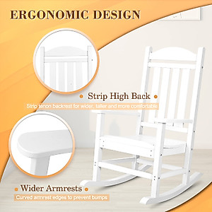 Flamaker Outdoor Rocking Chair All-Weather Patio Rocker Chairs Oversized with Widened Armrests for Lawn Patio Garden Beach Backyard Porch Fire Pit (White)