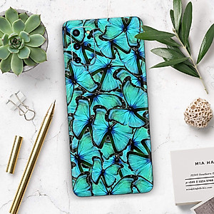 DesignSkinz Turquoise Butterfly Bundle Protective Vinyl Decal Wrap Skin Cover Compatible with The Samsung Galaxy S20 (Screen Trim & Back Glass Skin)