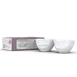 TASSEN Small Porcelain Bowl Set No. 3, Laughing & Tasty Face, 3.3 oz. White (Set of 2 Bowls)