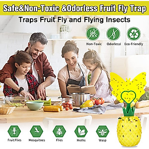 Fruit Fly Trap with Sticker, Effective Gnat Traps for House Indoor, Non-Toxic Reusable Fruit Fly Gnat Killer Fly Catcher, Comes with Attractant