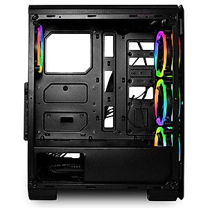 Deco Gear Mid-Tower PC Gaming Computer Case 3-Sided Tempered Glass and LED Lighting - Mini-ITX, Micro-ATX, ATX - Includes 4 120mm Double Ring Fans w/Expansion for More, 7 Expansion Slots, 4 Drives