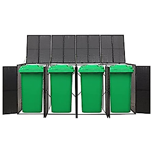 INLIFE Quardruple Wheelie Bin Shed,Poly Rattan Garbage Can Shed Outdoor Garbage Can Enclosure for Garden,Patio,Backyard Outdoor Trash Can Garbage Can Shed Black 107.9"x31.5"x46.1"