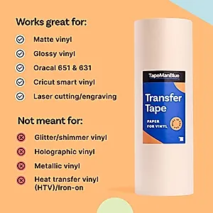 12" x 100' Roll of Paper Transfer Tape for Vinyl, Made in America, Premium-Grade Transfer Paper for Vinyl with Layflat Adhesive for Cricut Vinyl Crafts, Decals, and Letters