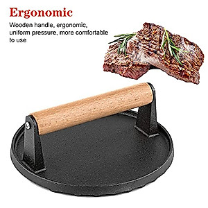 Hovico Cast Iron Grill Press, Heavy Duty Multi Functional - Meat Press, Sandwich & Bacon Press - Burger Press Patty Maker for Kitchen - Round