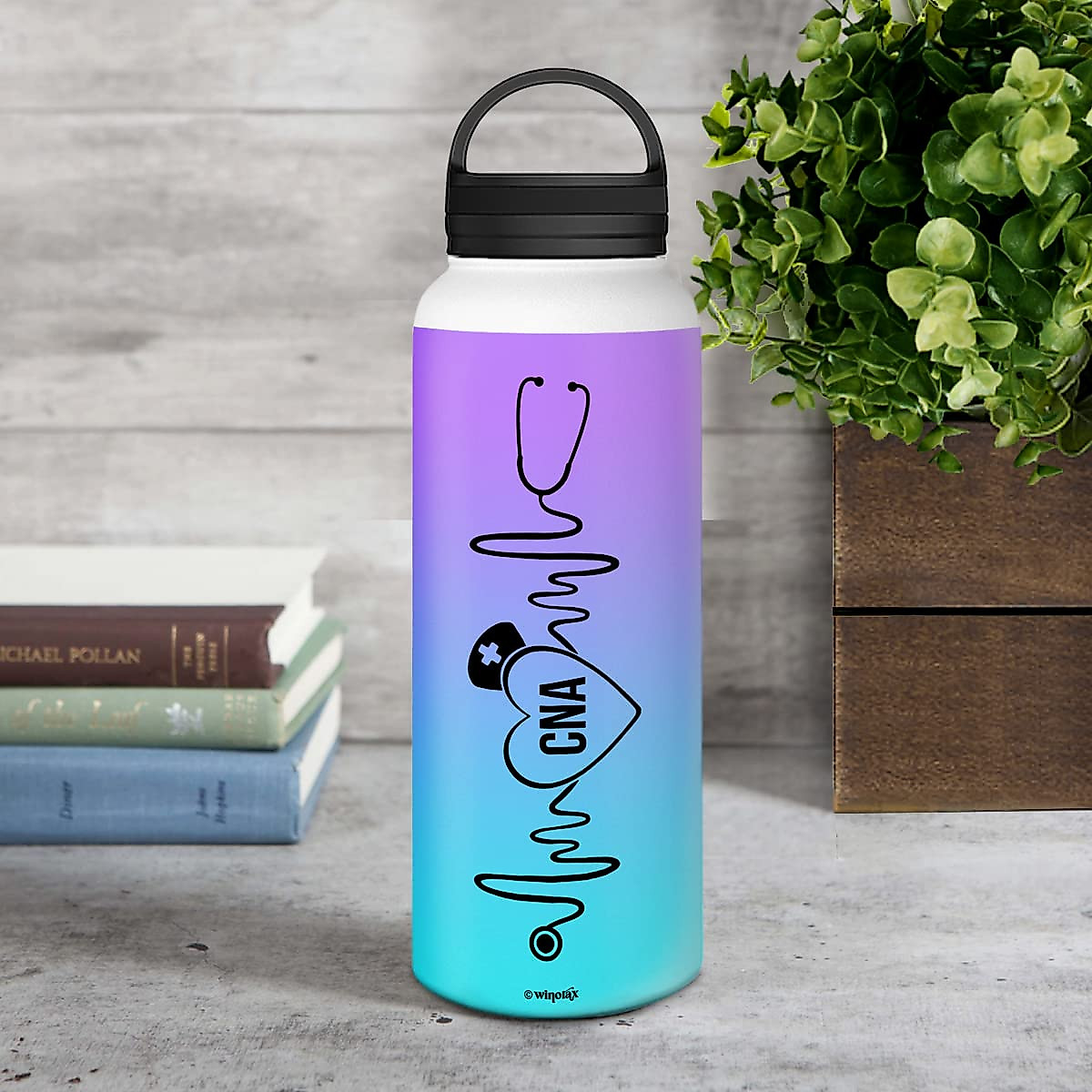 winorax Personalized Nurse Water Bottle for Women Heartbeat Stethoscope Nurses Insulated Stainless Steel Sports Travel Coffee Bottle 12oz 18oz 32oz Gifts for Nurse Week RN CNA Graduation (Gradient 1)