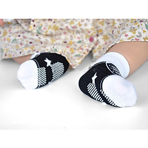 EPEIUS Unisex Baby Non-Slip Socks Like Shoes Infant Boys/Girls Anti Slip Booties for 0-6 Months (Set of 6),Black/White/Blue/Yellow/Brown/Green