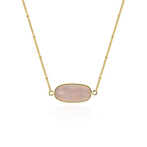 Angelstones Natural Rose Quartz Gemstone Pendant Necklace, 14K Gold Plated Healing Crystal Necklaces for Women