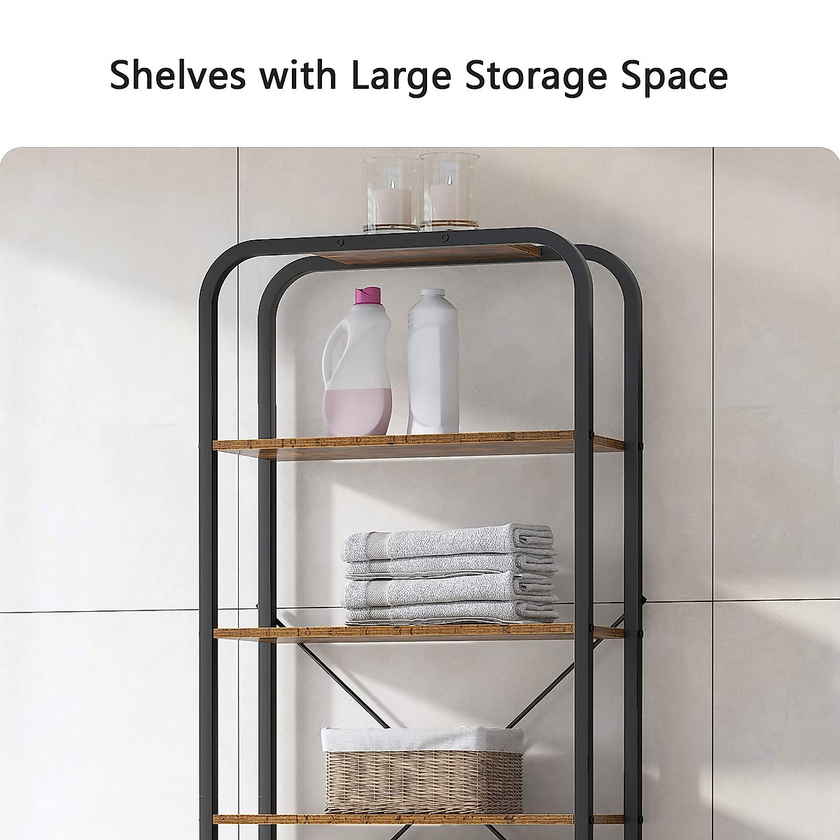 DlandHome Bathroom Space Saver, 4-Tier Over The Toilet Storage Rack with Toilet Paper Holder, Wooden Freestanding Bathroom,10CZLDSF12TW