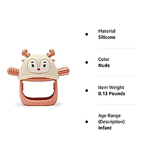 Smily Mia Reindeer Never Drop Hand Held Baby Teether for 3-6Months, Baby Teething Toys for Babies 0-6Months, Best Baby Easter Backet Stuffers for 6-12Months, Nude