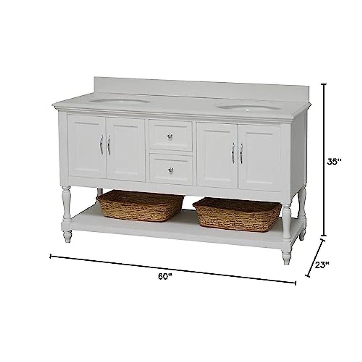 Kitchen Bath Collection Beverly 60-inch Double Bathroom Vanity (White/Quartz): Includes White Cabinet with Stunning Quartz Countertop and White Ceramic Sinks