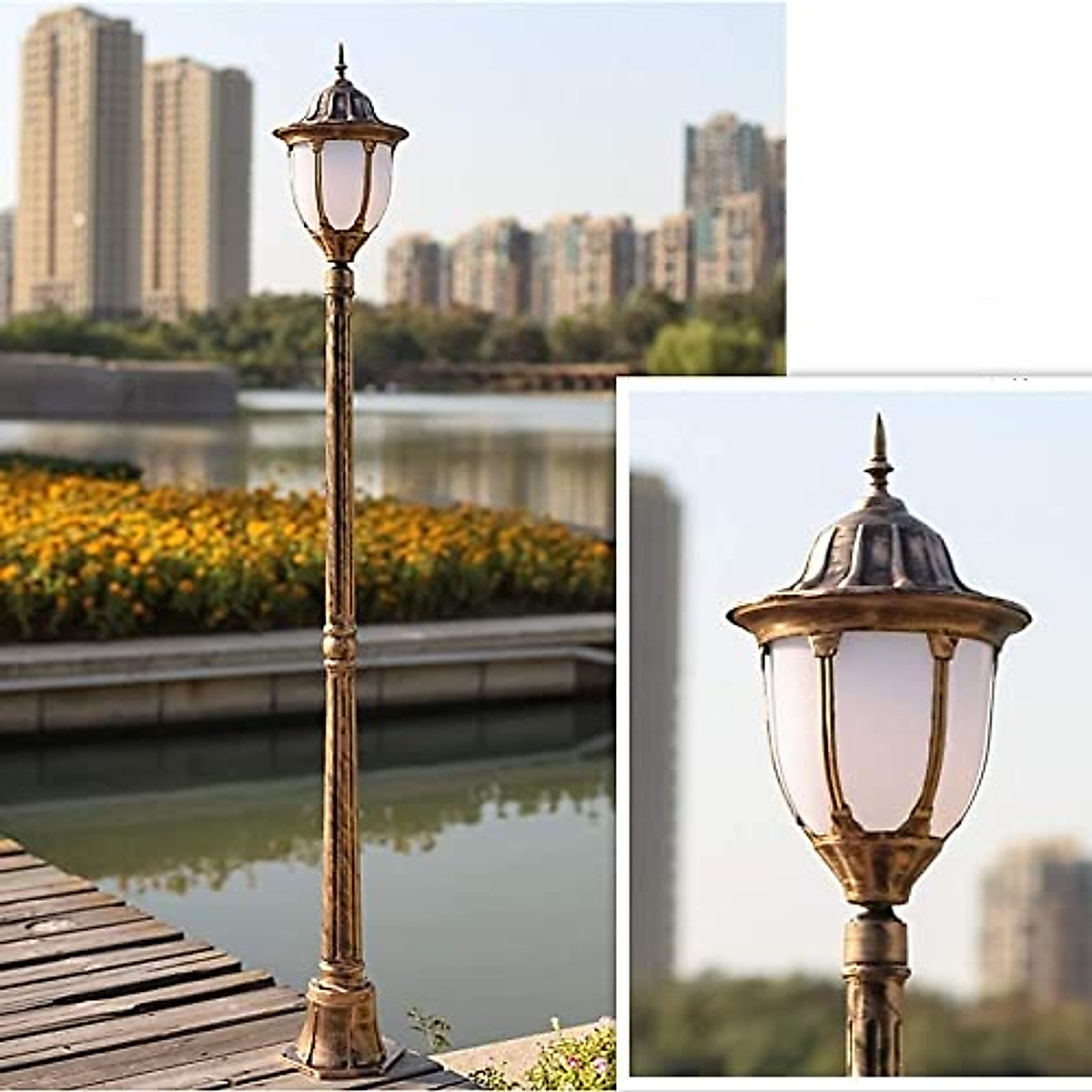 MODEBHD 1.75m European Glass Lantern Outdoor Column Light Tradition Antique Aluminum Waterproof Street Post Light E27 Decoration Garden Floor Lamps Lawn Landscape Bollard Lamp