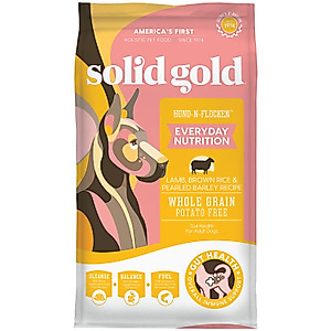 Solid Gold Hund N Flocken - Dry Dog Food w/Lamb, Rice & Pearled Barley - Digestive Probiotics for Dogs - Gut Health & Immune Support - Omega 3, Superfoods & Antioxidants - 4 LB