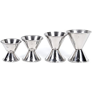 MULMEHË Economy Style Cocktail Jiggers, Includes All Essential Bar Measurements, Stainless Steel, Set of 4