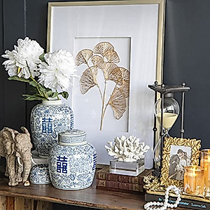 A&B Home Blue and White Ceramic Ginger Jar with Lid Ancient Chinese Oriental Style Multi Purpose