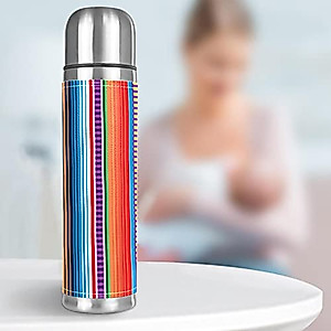 Colorful Boho Stripe Colorful Stainless Steel Coffee Thermos, Double Walled Insulated Water Bottle for Outdoor Sports, Office, Car (17 OZ/500ML)