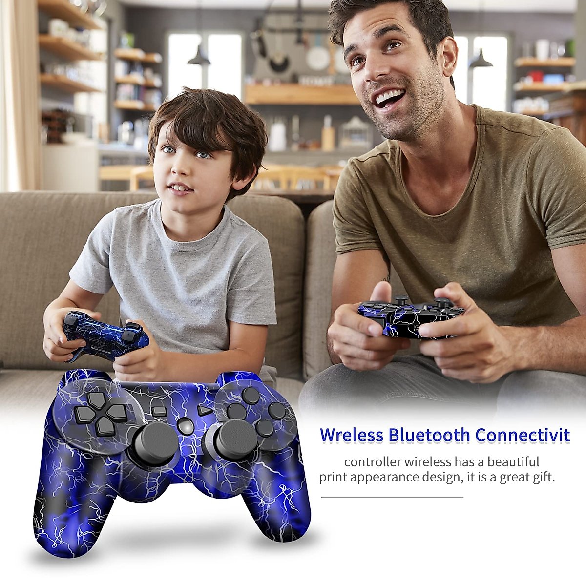 CFORWARD Wireless Controller, Game Controller Compatible for Play3 Controller, Wireless Bluetooth Gamepad with Charger Cable Thumb Grips