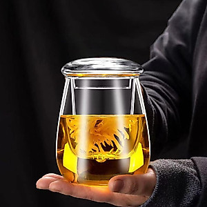 Homoyoyo Glass Tea Cups Coffee Filter 1 Set Glass Teacup Professional Filtration Tea Cup Teaware Double Walled Tumblers Tea Mugs with Infuser and Lid