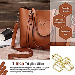 CooBigo 25 Pack 1 Inch Metal Adjustable Slide Buckles Tri-Glide Adjuster Suspender Strap Slider for Purse Bag Hardware Making Supplies Belt Backpack replacement Keeper(Gold)