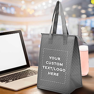 Discount Promos Custom Zipper Insulated Lunch Tote Bags Set of 50, Grey, Unisex