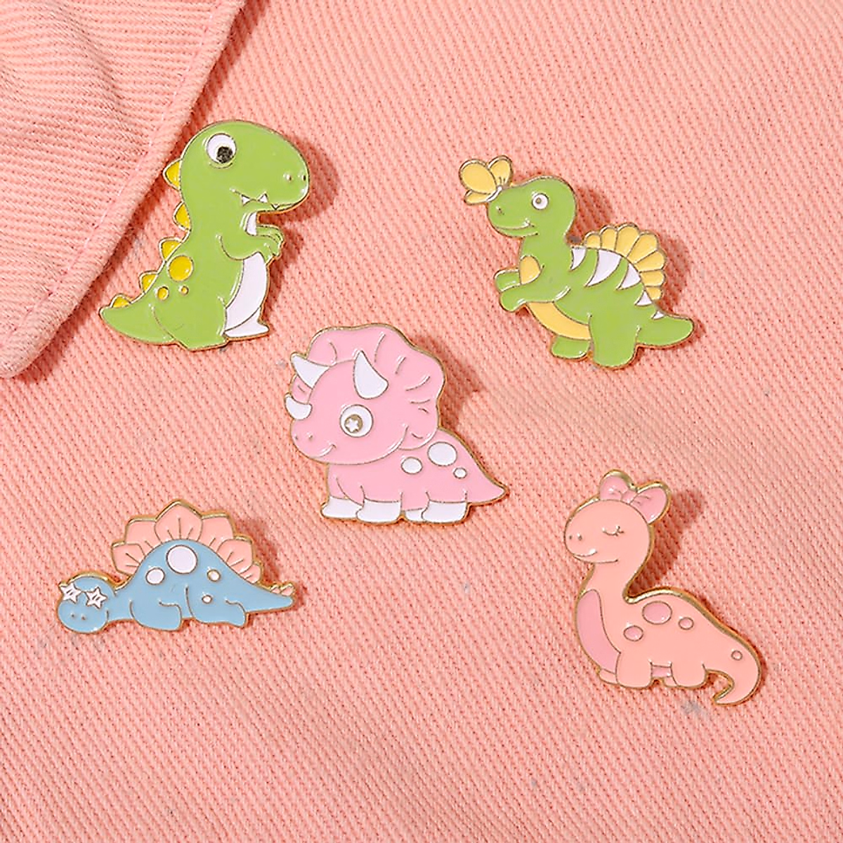 5 Pcs Cute Dinosaur Brooch Enamel Pin Set Cartoon Dinosaur Brooch Pins Animal Patter Lapel Pins for Bags Clothes Caps Women Girls Gift