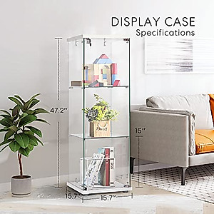 VIVOHOME 3 Layers 15.7''W x 15.7''D x 47.2''H Glass Display Cabinet Countertop Showcase with Lock, 5mm Tempered Glass 25mm MDF Base