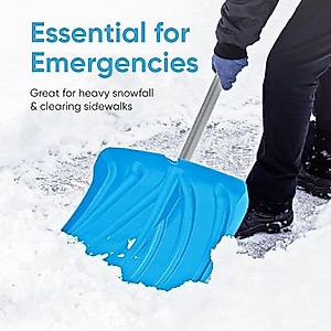 Superio Snow Shovel for Driveway, Stairs, Car Snow Removel Scooper Shovel Snow Pusher Sturdy Heavy Duty Plastic with Wooden Metal Handle (Blue-A)