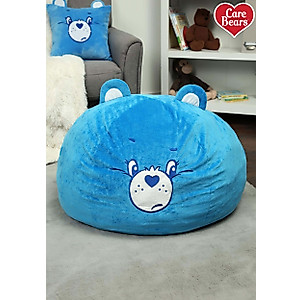 Fun Costumes Care Bears Grumpy Bear Plush Pouf Decoration, Super Soft Cushioned Blue Bean Bag Chair, Home & Bedroom Ottoman Decor ST