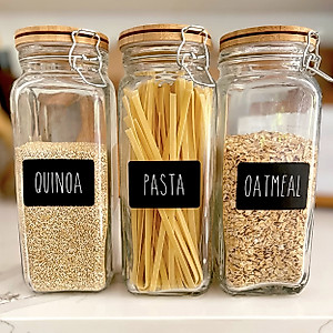 QUART + PINT 134 Kitchen Pantry Labels for Containers. Preprinted Retro Handwritten Style. Black Matte Sticker White Text. Waterproof Stickers. Organization Labels for Jars Canisters & Storage Bins.