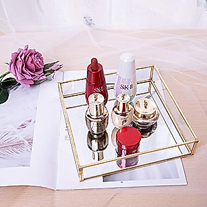 Sooyee Gold Tray Mirror,Square Mirror Tray can Hold Jewelry,Perfume,Makeup,Breakfast,Tea,Food,Magazine and More, Decorative Tray for Vanity,Dresser,Bathroom,Bedroom,Office,Garden,Coffee Table (8”x8”)