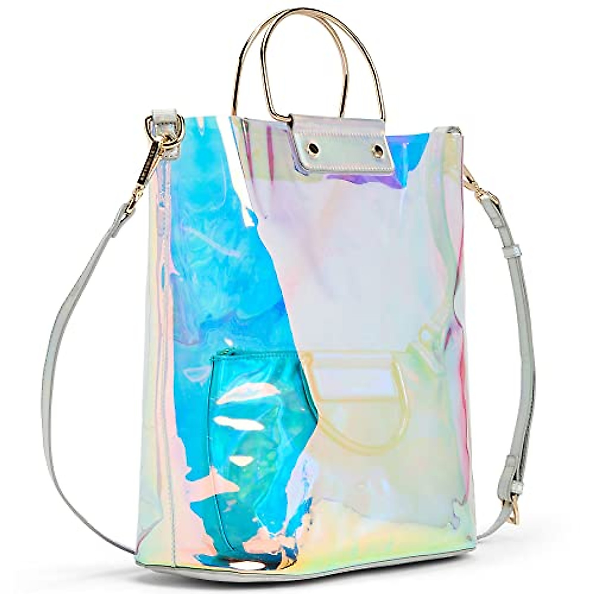 Like Dreams Women's Transparent PU Hologram 2 in 1 Tote Bag Set Gold Handle Inner Pouch Handbag (Hologram)