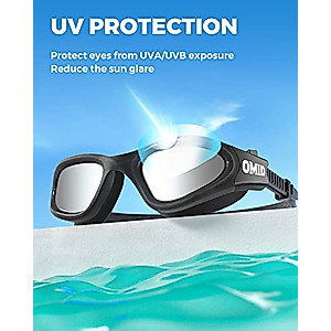 OMID Swim Goggles, Comfortable Polarized Swimming Goggles, Anti-Fog Leak Proof UV Protection Crystal Clear Vision Swim Goggles for Men Women Adult (silver)