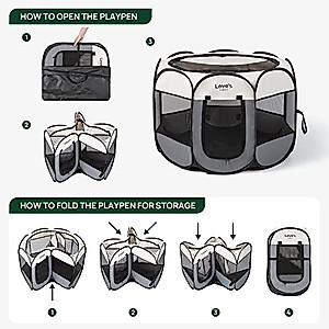 Love's cabin Pet Puppy Dog Playpen, Small Dog Tent Crates Cage Indoor/Outdoor, Portable Playpen for Dog and Cat, Foldable Pop Up Dog Kennel Playpen with Carring Case, Removable Zipper Top, Grey