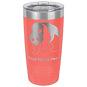 LaserGram 20oz Vacuum Insulated Tumbler Mug, Panda Bear, Personalized Engraving Included (Coral)