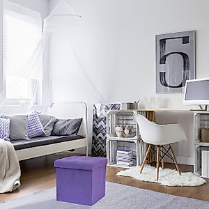 Sorbus Storage Ottoman Bench – Collapsible/Folding Bench Chest with Cover – Perfect Toy and Shoe Chest, Hope Chest, Pouffe Ottoman, Seat, Foot Rest, – Contemporary Faux Suede (Purple)