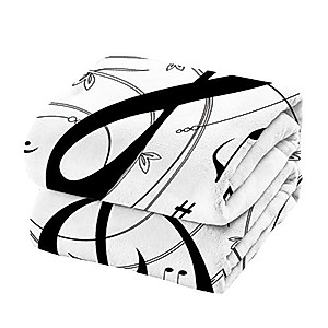Music Decor Bed Blanket 40x50 inch Flannel Blankets Music Notes Black and White Throw Blanket for Bedroom Living Rooms Sofa Throw Cover