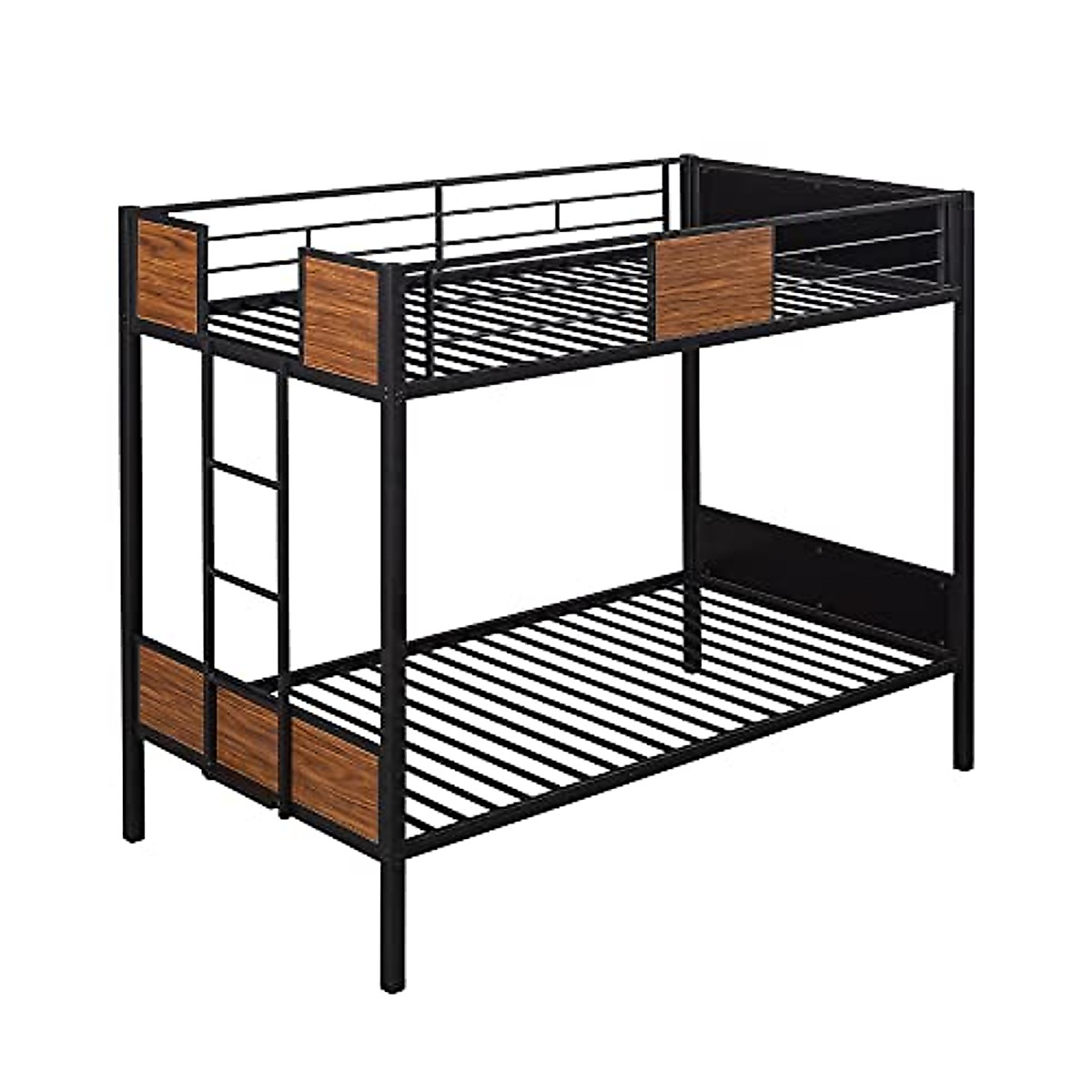 Twin-over-twin bunk bed modern style steel frame bunk bed with safety rail, built-in ladder for bedroom, dorm, boys, girls, adults (OLD SKU:MF190839AAD)