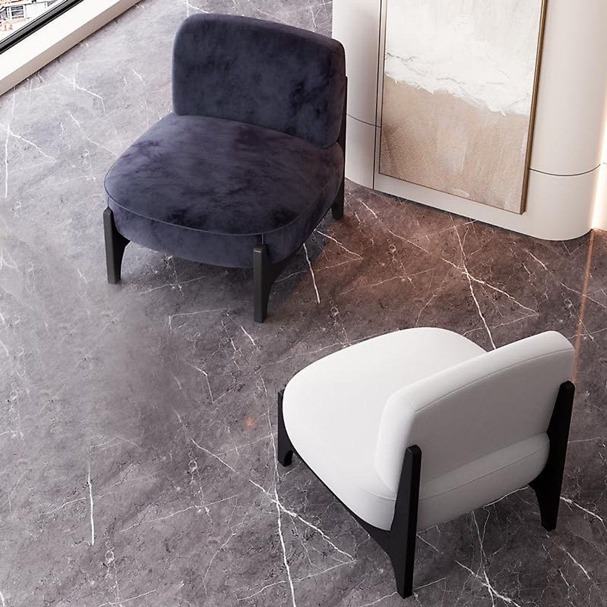 1 Piece Upholstered Velet Fabric Mid Century Modern Accent Chair with Solid Wood Frame, Comfy Armless Chair for Living Room, Bedroom, Reading, Balcony,Black