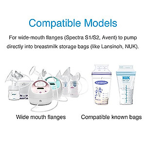 Papablic Breastmilk Storage Bag Adapters for Spectra S1 S2, Avent Comfort Wide Mouth Flanges to Pump into Lansinoh, NUK breastmilk Storage Bag