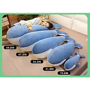 CHDGIOHA Whale Stuffed Animal Plush - Giant Soft Whale Body Pillow, Cute Blue Whale Plush Toy, Stuffed Whale Throw Pillow Gift for Kids, Girls, and Boys