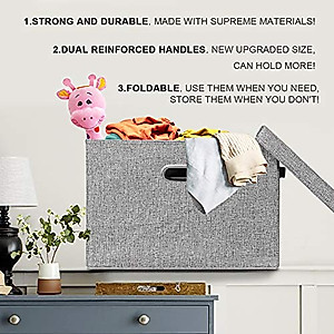 Storage Bins with Lids, Collapsible Linen Fabric Storage Box, Clothes Toy Organizer, Cubes Basket Containers with Cover for Cabinet Bookcase Boxes Home Bedroom(Gray, Large(17.7x11.8x11.8inch))