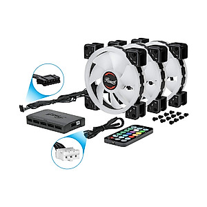 Rosewill 120mm True RGB LED Case Fans (3-Pack) and 8-Port Fan Hub, Ultra Quiet Cooling with Long Life Rifle Bearings - Rosewill RGBF-S12003 Supreme Dual Ring Addressable RGB Case Fan Hub Set