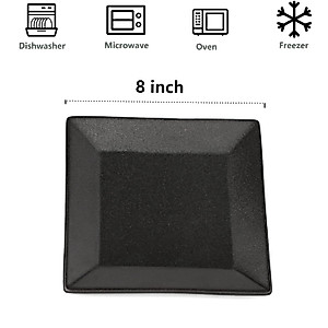 vicrays Ceramic Square Dinner Plates Set 8 inch Porcelain Serving Plates for Salad Dessert Appetizer Bread - Set of 4 - Black