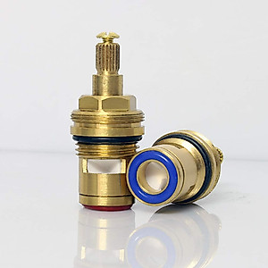 Gaosin Bathroom Basin 2PCS Pair 1/2'' Ceramic Disc Cartridge Replacement Mixer Hot and Cold Tap Inner Faucet Valve Quarter Turn 20 Teeth 52 MM Hot And Cold Pair