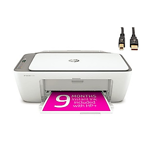 HP DeskJet 2723e All-in-One Wireless Color Inkjet Printer，Print Scan Copy - LCD Display, 4800 x 1200 dpi, 9 Months Free Instant Ink WiFi, Bluetooth, W/Silmarils Printer Cable Media Size