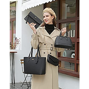 Bagsure Women Fashion Handbags, Handbags for Women, Tote Bag Shoulder Bag Top Handle Satchel Purse Set 4pcs (black)