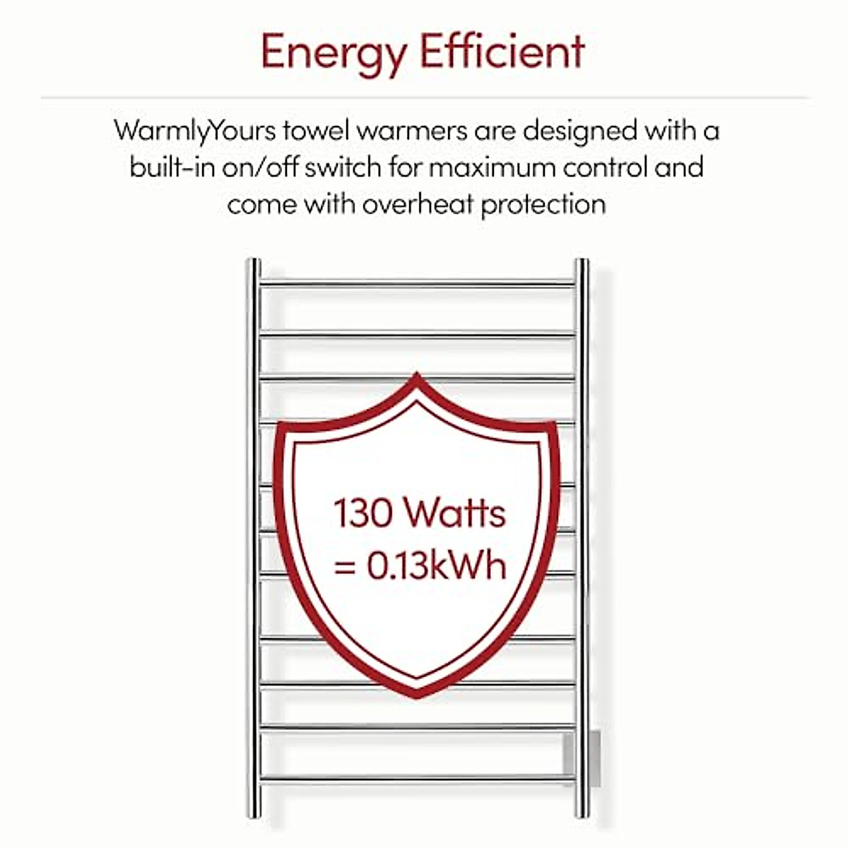 WarmlyYours Polished Radiant Electric Heated Towel Warmer, 11 Bar, Hardwired, Overheat Protection, Integrated On/Off Switch, Stainless Steel
