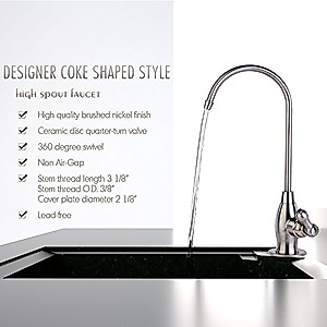 iSpring GK1-BN Heavy Duty Reverse Osmosis Faucet, High Spout Kitchen Bar Sink Drinking Water Faucet, Contemporary Style RO Faucet, Brushed Nickel