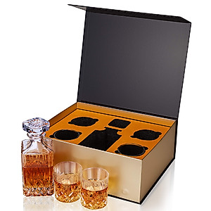 KANARS Whiskey Decanter And Glasses Set in Unique Gift Box - Original Crystal Liquor Decanter Set For Bourbon, Scotch, Vodka, Rum or Whisky, 5-Piece, Gifts for Men Dad
