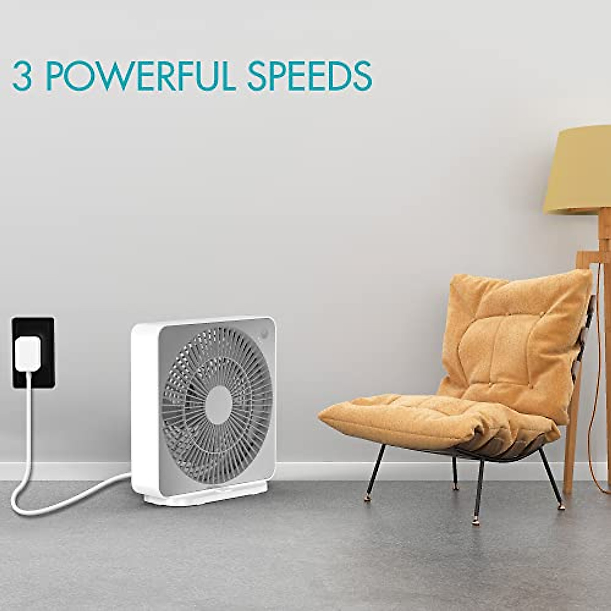 PELANZENHAU 10" Small Box Fan, Small Window Fan Powered by AC Adapter, 3 Powerful Speeds with Aromatherapy, One-Button Control Square Fan for Air Circulating at Home, Office